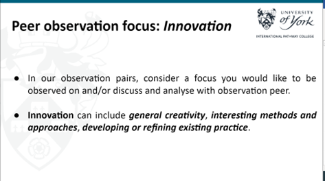 Peer observations at the International Pathway College - Staff home ...