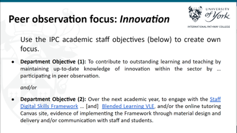 Peer observations at the International Pathway College - Staff home ...